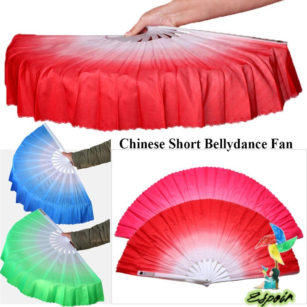 Chinese Short Bellydance Fan 32.5cm Plastic Stick+10cm Half Circle Silk ...