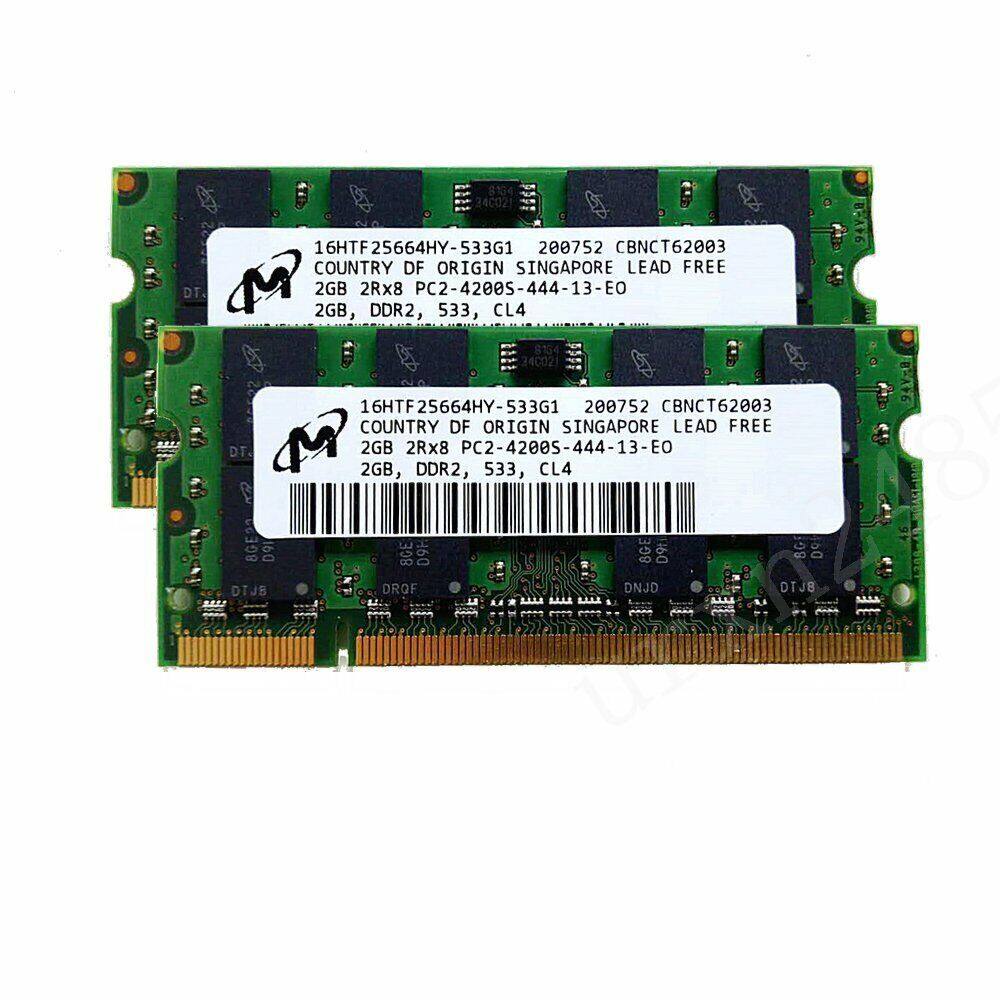 ใหม่ หน่วยความจําแล็ปท็อป โน้ตบุ๊ก สําหรับ Micron 4GB 2x 2GB DDR2 533MHz PC2-4200S 2Rx8 200Pin ...