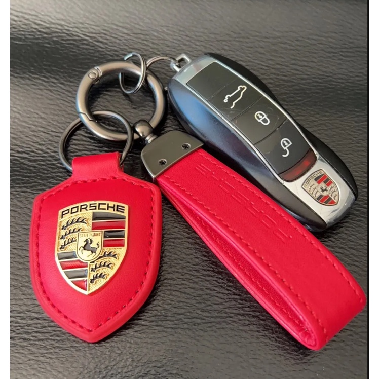 Porsche crest leather car key fob macan Cayenne Cayman taycan 718 ...