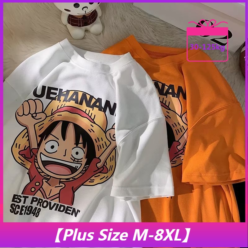 【Plus Size M-8XL】เสื้อยืดแขนสั้น แบบสวมหัว พิมพ์ลายการ์ตูนแอนิเมชั่น One Piece สไตล์ญี่ปุ่น ...