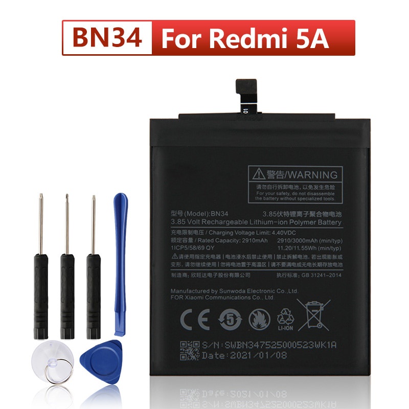 ใหม่ BN34เปลี่ยนแบตเตอรี่สำหรับ Xiaomi Mi Redmi 5A Redrice5A โทรศัพท์ ...