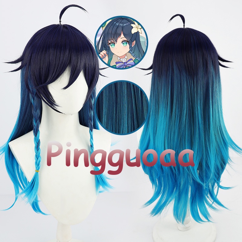 Freeman Genshin Impact Female Venti Cosplay Wig 65cm Long Blue Hair ...