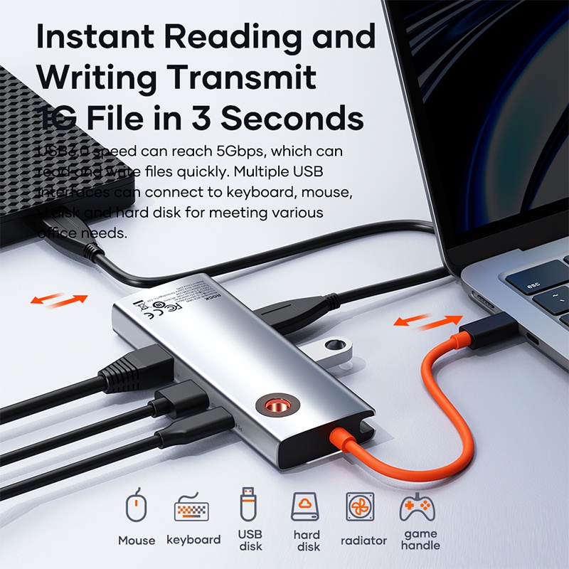 ROCK USB C HUB 4K 60Hz PD 100W ประเภท C ถึง HDMI RJ45 อะแดปเตอร์ USB 3. ...