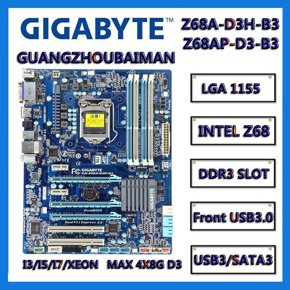 ใช้ GIGABYTE GA-Z68A-D3H-B3 GA-Z68AP-D3-B3 เมนบอร์ด Z68 LGA 1155 บอร์ดเดสก์ท็อป DDR3 32G ATX ...