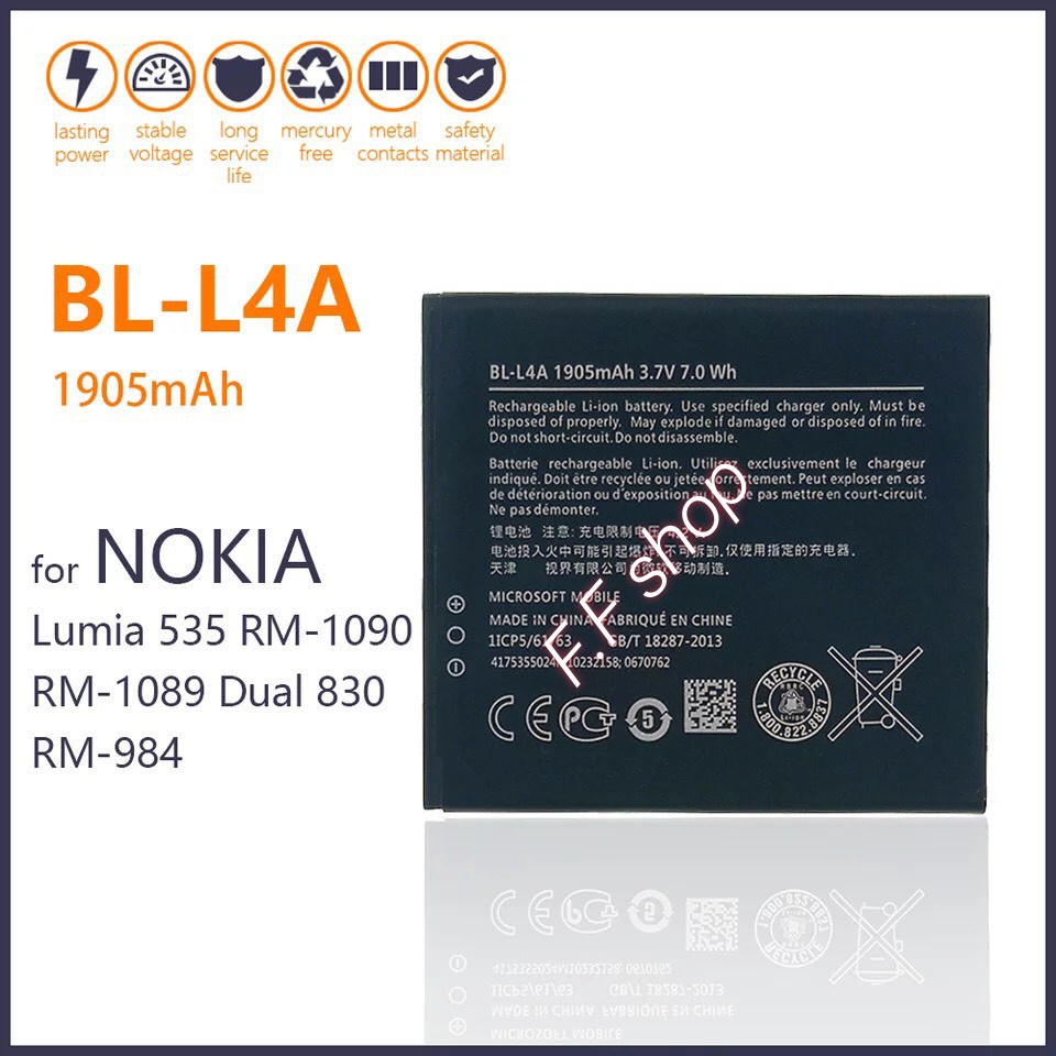 แบตเตอรี่ Nokia Lumia 535 RM-1090 RM-1089 Dual 830 RM-984 BL-L4A ...