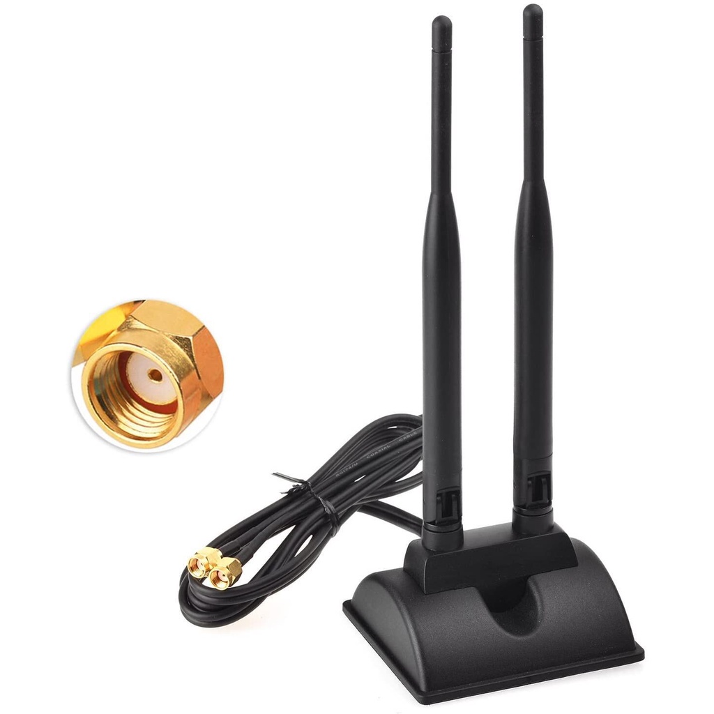 เสาอากาศ WiFi คู่ พร้อมตัวเชื่อมต่อ RP-SMA ตัวผู้, เสาอากาศ 2.4GHz 5GHz ดูอัลแบนด์ ฐานแม่เหล็ก ...