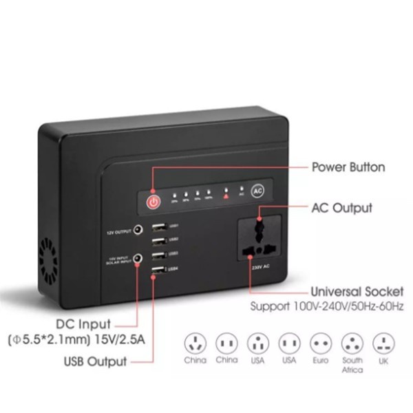 200W Power Bank mit 4 USB Ports 230V AC Steckdose 12V 15V 39,600 mAh ...