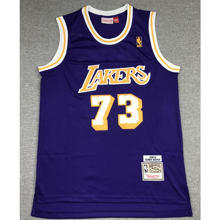 ใหม่ NBA Los Angeles Lakers #73 เสื้อกีฬาบาสเก็ตบอล ปักลาย Dennis ...
