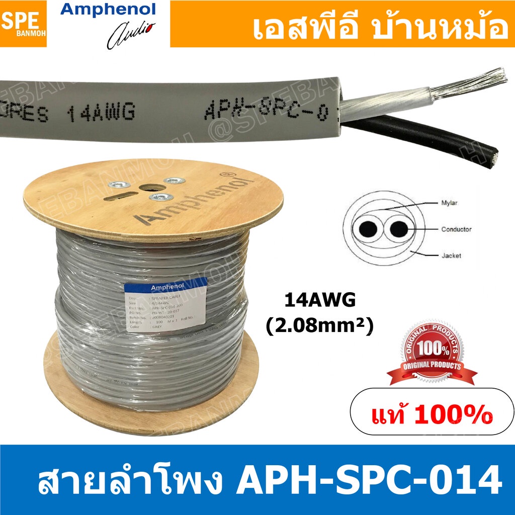 [ 1 เมตร ] APH-SPC-014 สายลำโพง Amphenol AWG14 ขนาด 2.08 mm² Amphenol ...