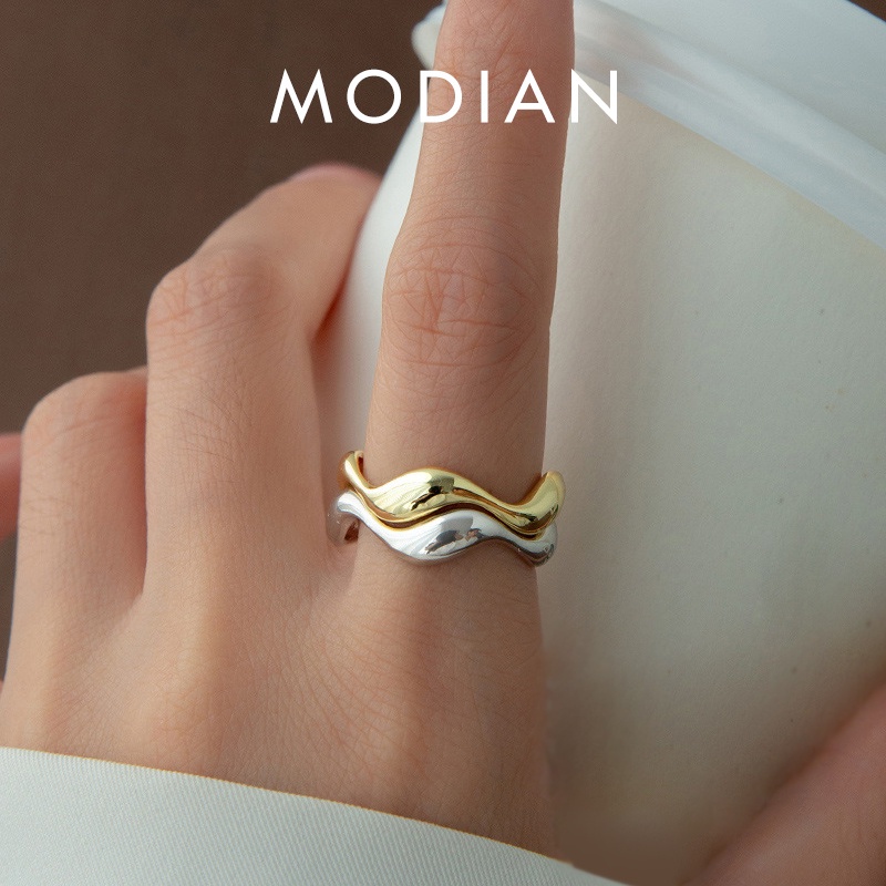 Modian แหวนเงินแท้ 925 รูปหยดน้ํา ซ้อนกันได้ ปรับขนาดได้ 6-9 สําหรับ ...