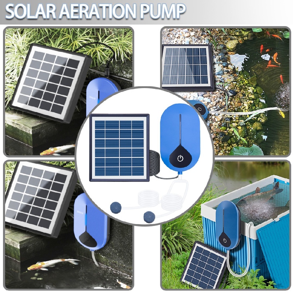Solar Powered Oxygen Air Pump for Aquarium Fish Tank Water Oxygenator ...