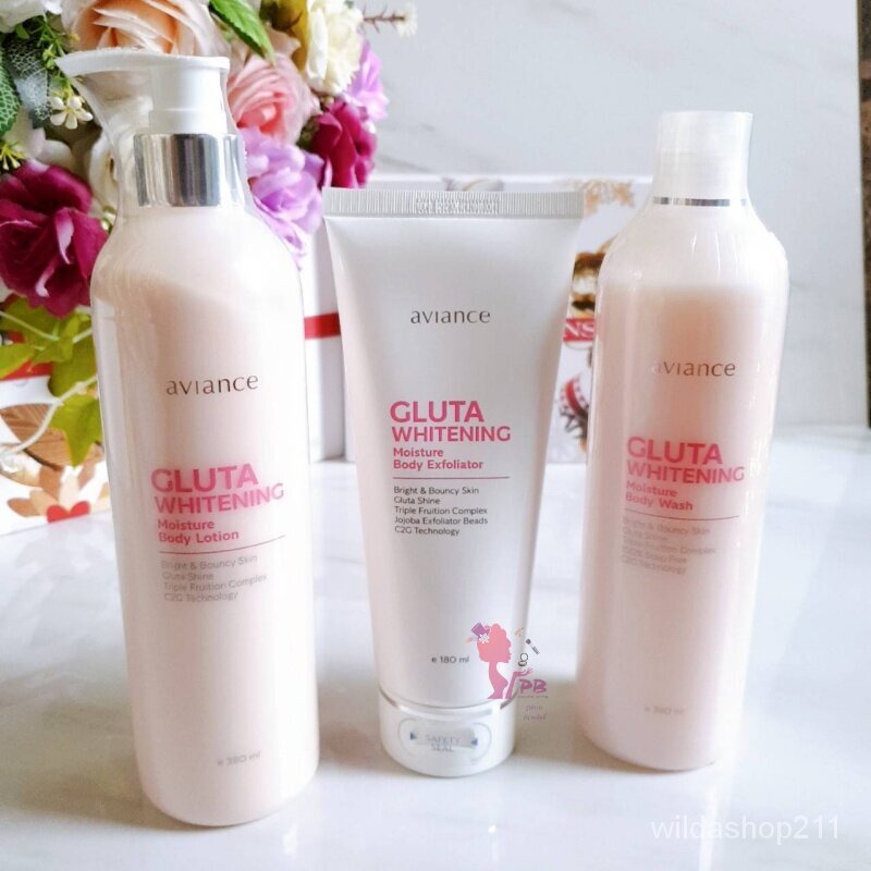 Aviance Gluta Whitening Moisture (Body lotion 380ml. Body Wash 380ml ...