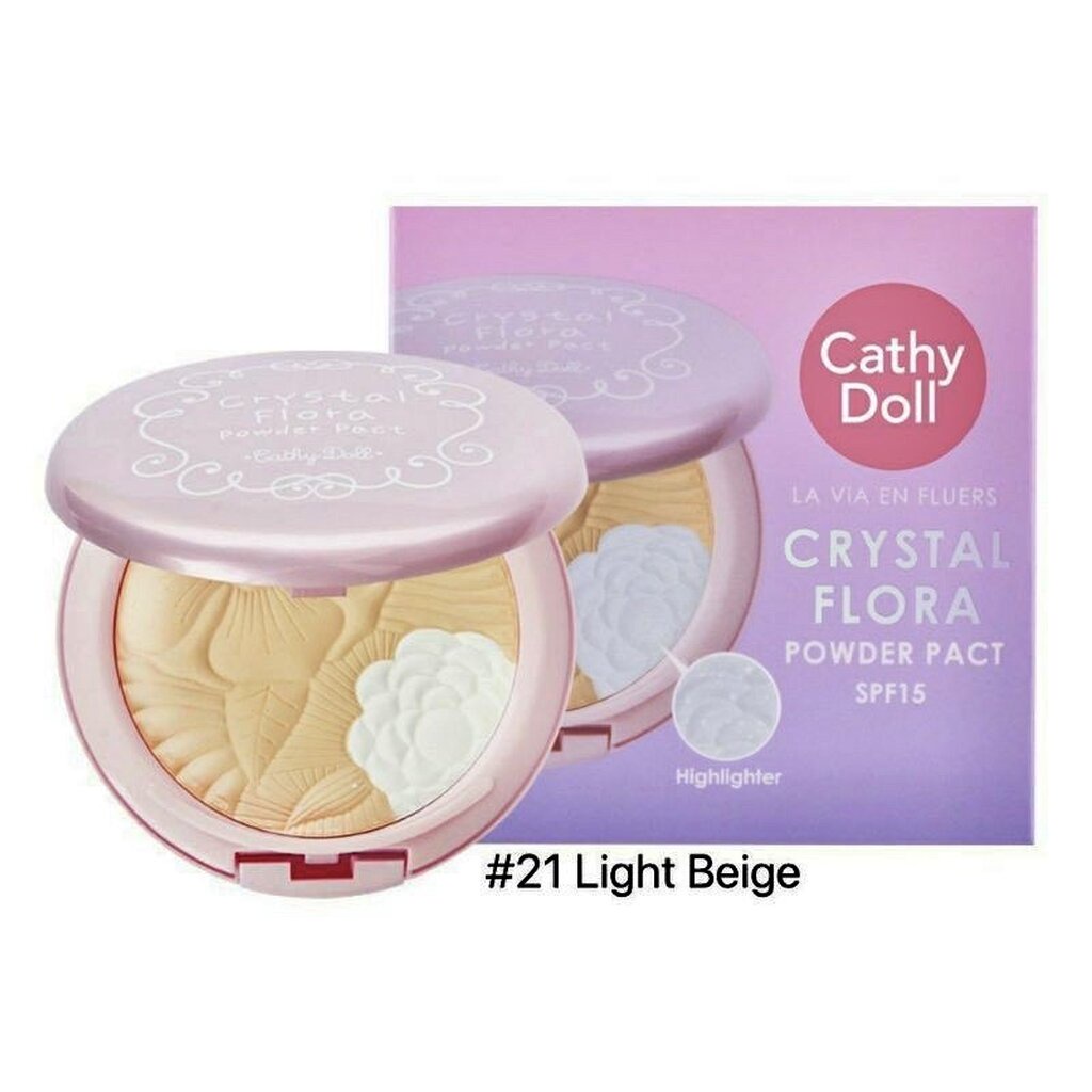 Cathy Doll Crystal Flora Powder Pact SPF 15 แป้งฝุ่นอัดแข็ง + ไฮไลท์ เค ...