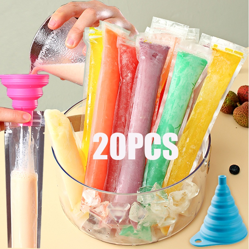20PCS Disposable Ice Popsicle Mold Bags Bpa Free Freezer Tubes with Zip ...