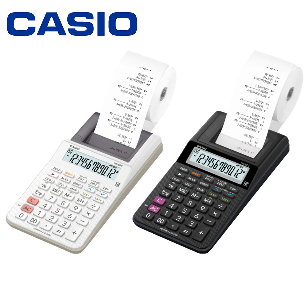 HR-8RC สีดำ HR-8RC-WE สีขาว เครื่องคิดเลขพิมพ์กระดาษ Casio 12 หลัก ของ ...
