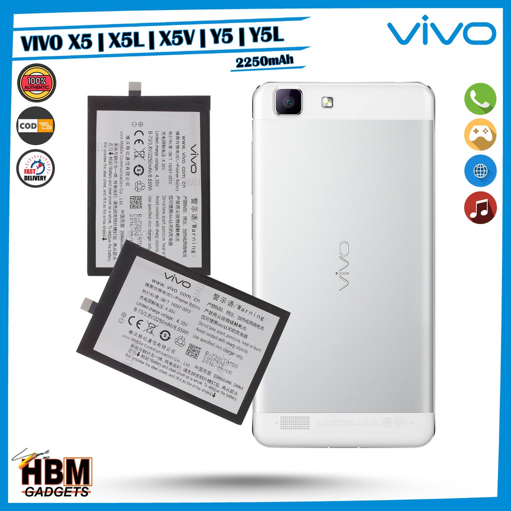 VIVO X5 X5L X5V Y5 Y5L Battery | Model: B-73 Battery Manufacture 2600mAh | Shopee Thailand