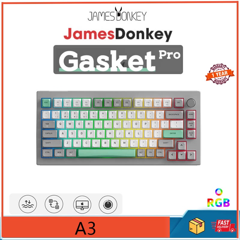 James Donkey A3 ปะเก็นคีย์บอร์ดไร้สาย RGB สามโหมด 75% พร้อมลูกบิด | Shopee Thailand