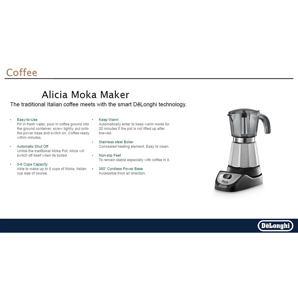 Delonghi Alicia Plus เครื่องชงกาแฟ Moka Pot ไฟฟ้า EMKM6.บี | Shopee Thailand