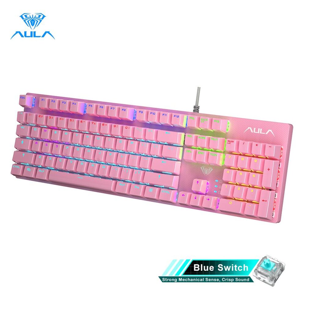 AULA S2022 BLUE SWITCH MECHANICAL GAMING KEYBOARD สีชมพู | Shopee Thailand