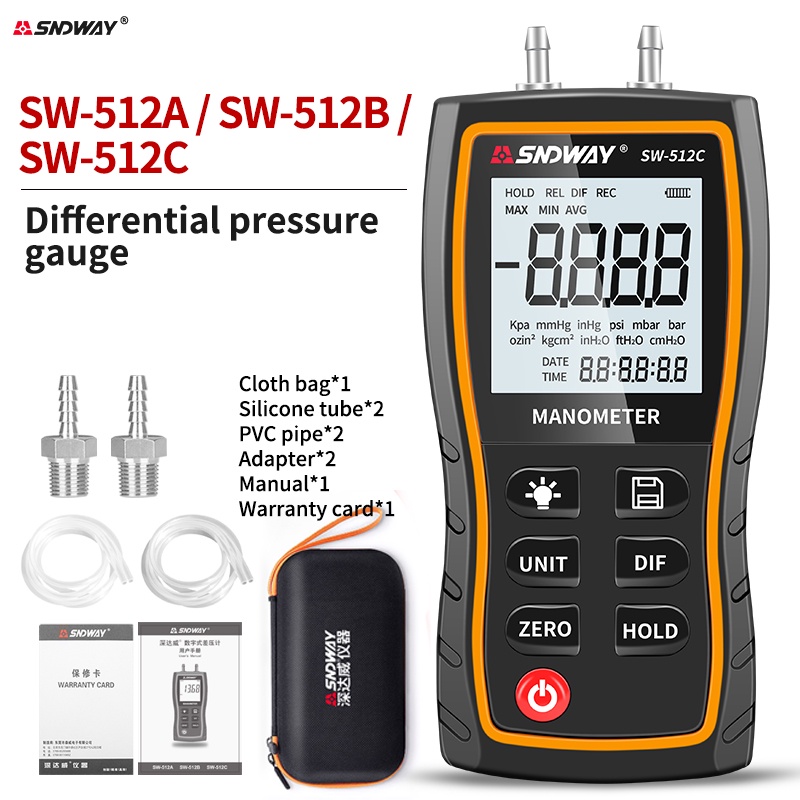 SNDWAY SW-512 Series Digital Manometer เครื่องวัดความดันอากาศ ± 103.42 ...