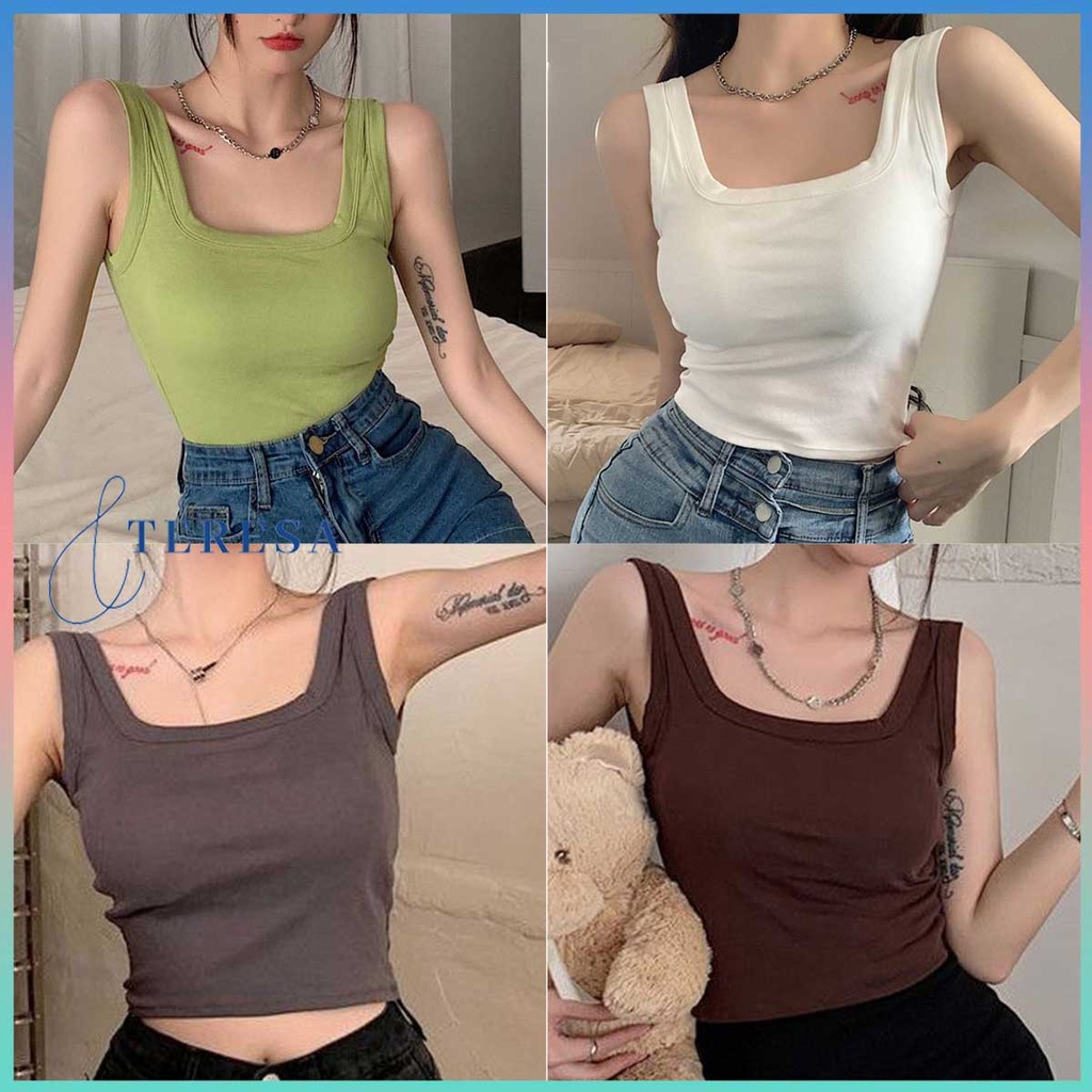 เสื้อกล้าม เสื้อครอป แขนกุด แนว WGWE มีฟองน้ำ | Shopee Thailand