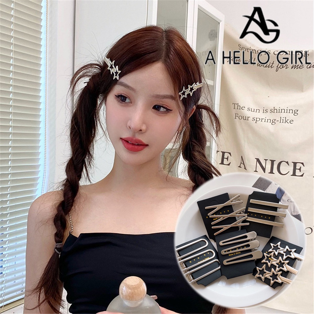 A Hello Girl กิ๊บติดผมโลหะ สีเงิน รูปดาว แบบรูกลวง ด้านข้าง สําหรับ