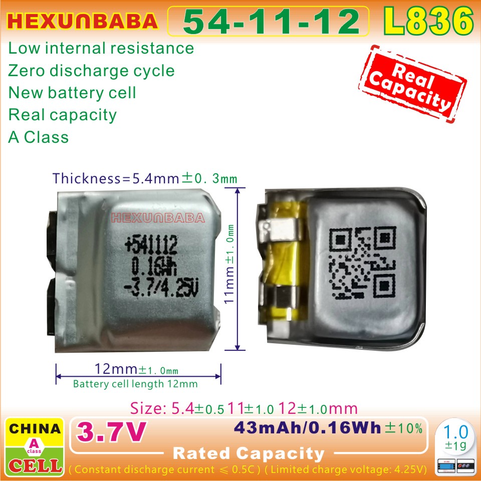 5ชิ้น [L836] 3.7โวลต์43มิลลิแอมป์ชั่วโมง541112โพลิเมอร์ Li-Ion แบตเตอรี่เซลล์สำหรับ TWS หูฟัง R ...