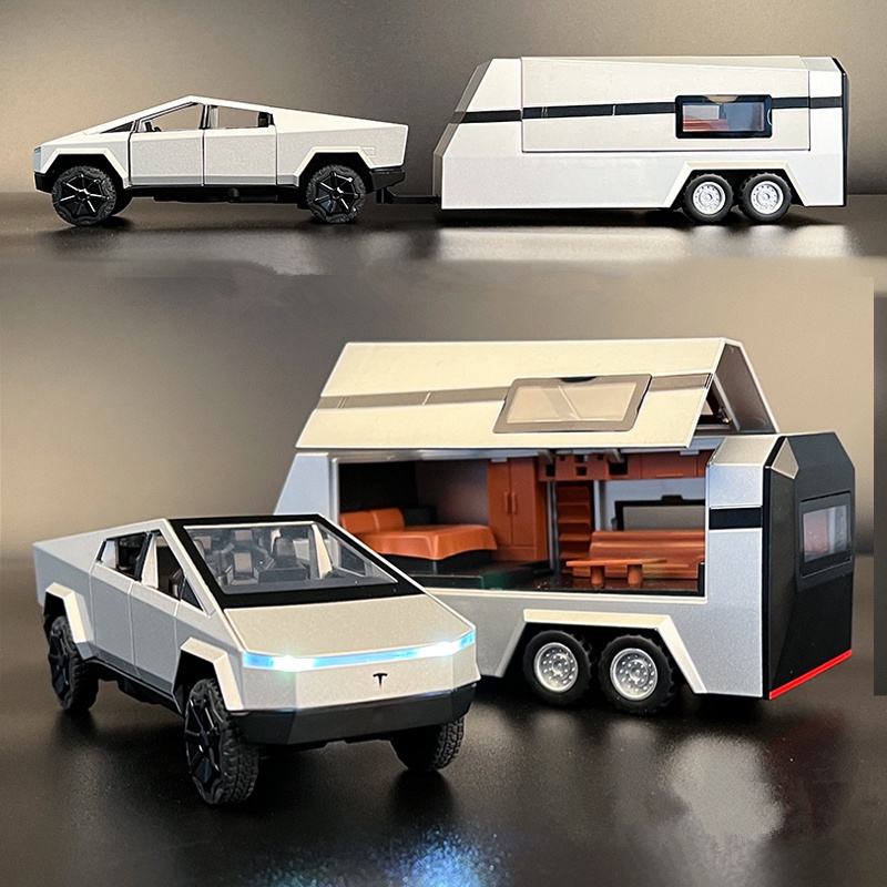 1/32 Tesla Cybertruck Pickup Trailer Alloy Car Model Die Cast Metal ...