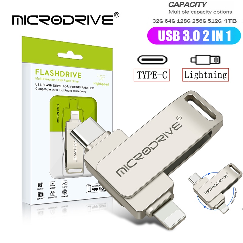 แฟลชไดรฟ์ OTG USB 3.0 Type C เป็น Lightning Pen Drive 32GB 64GB 128GB 256GB 512GB 1TB Usb3.0 2 ...