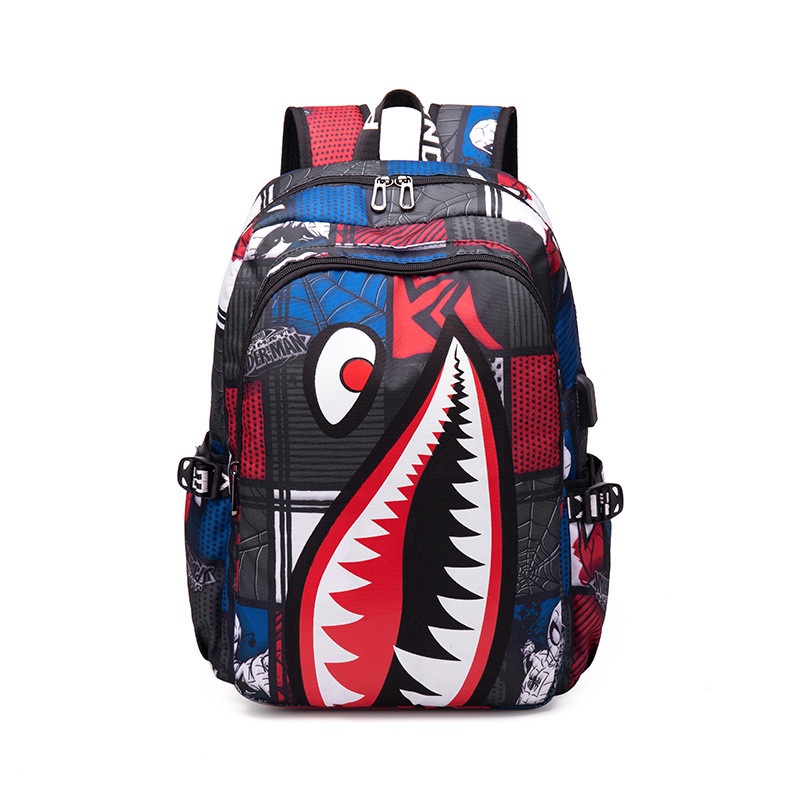 anime backpack Elementary Bookbag Travel Rucksack Cartoon Shark Print ...
