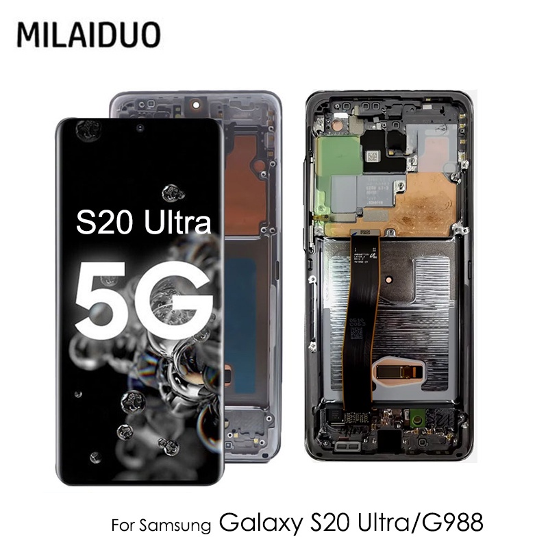 Amoled อะไหล่หน้าจอสัมผัสดิจิทัล LCD สําหรับ Samsung Galaxy S20 Ultra G988 988F Samsung S20U ...