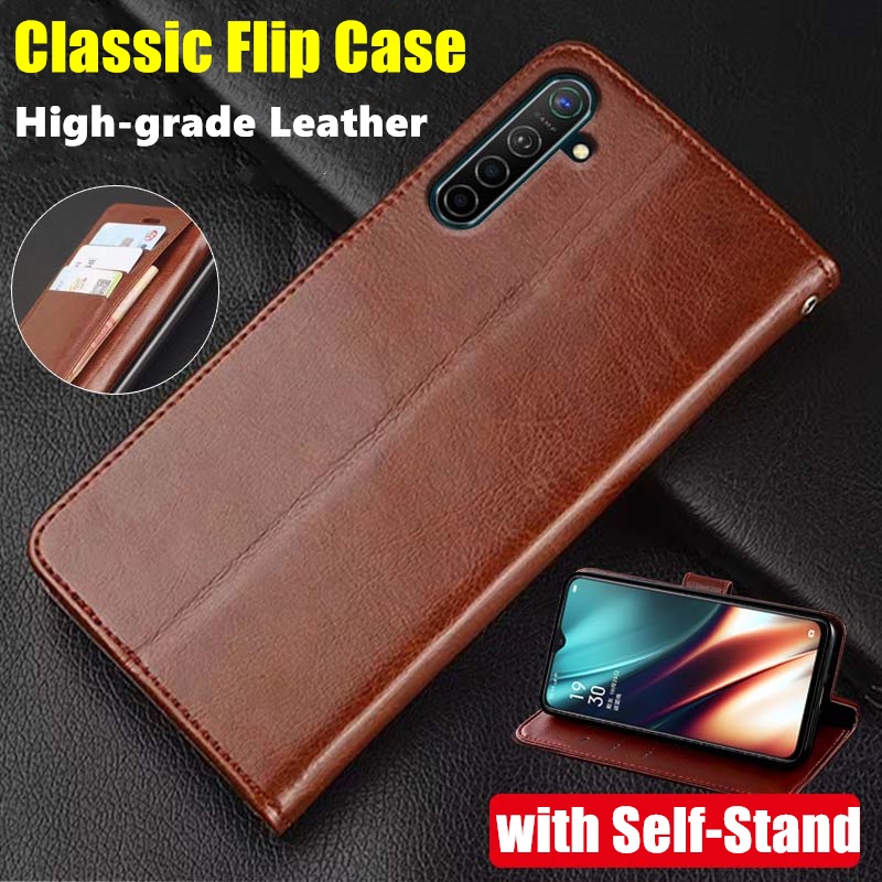 เคสหนังวัวแท้ ฝาพับ พร้อมช่องใส่บัตร ขาตั้ง สําหรับ Realme 6 6s 6pro ...