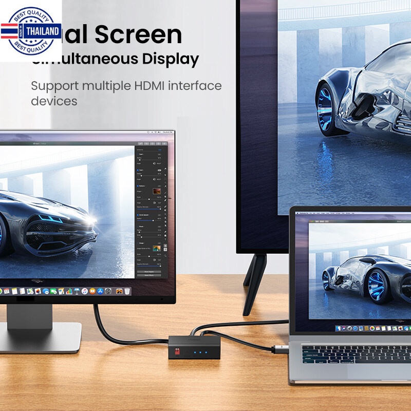 UGREEN กล่องแยกสัญญาณ อุปกรณ์เสริมคอมพิวเตอร์ 4k 60HZ HDR 1 in 2 out HDMI Splitter Dual ...