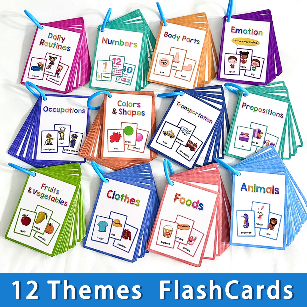 12 Themes English Words Flashcards for Kids Learning Fruit Animal Body ...