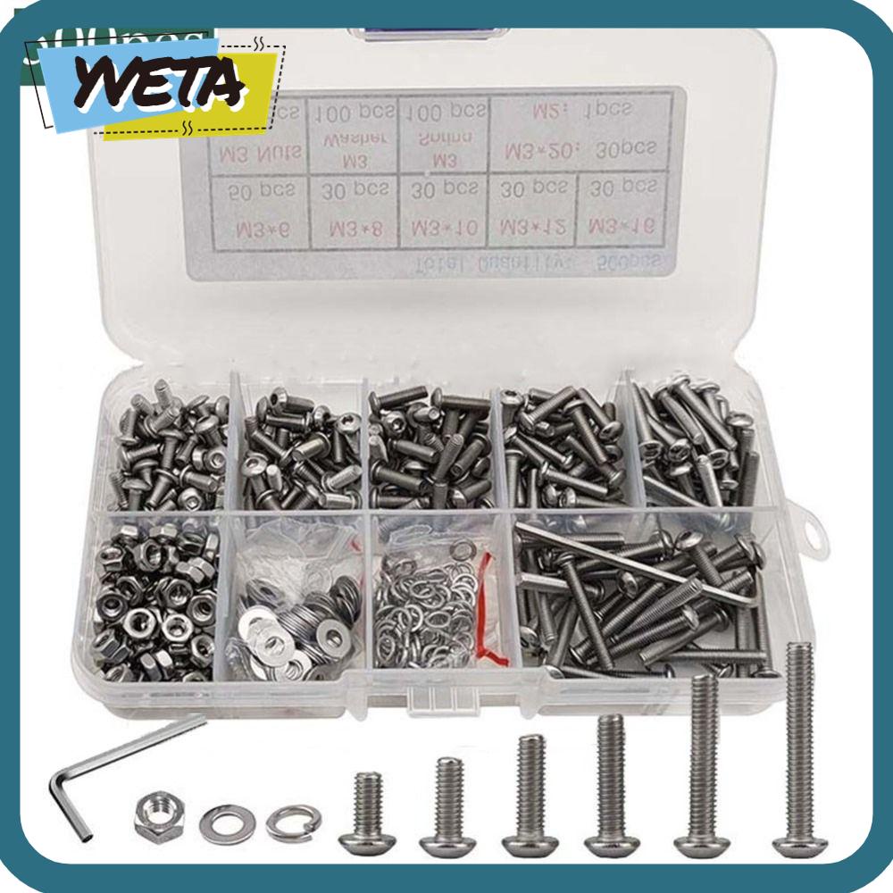 Yveta สกรูเมตริก สเตนเลส 304 6 ขนาด 6 8 10 12 16 20 มม. M3 พร้อมประแจ DIY 500 ชิ้น | Shopee Thailand