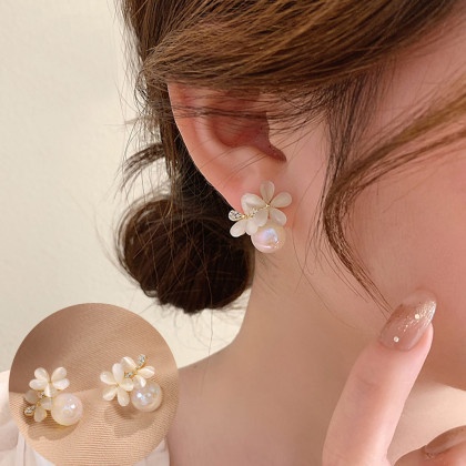 ใหม่ ต่างหูมุก โอปอล ดอกไม้ S925 2023 | Shopee Thailand