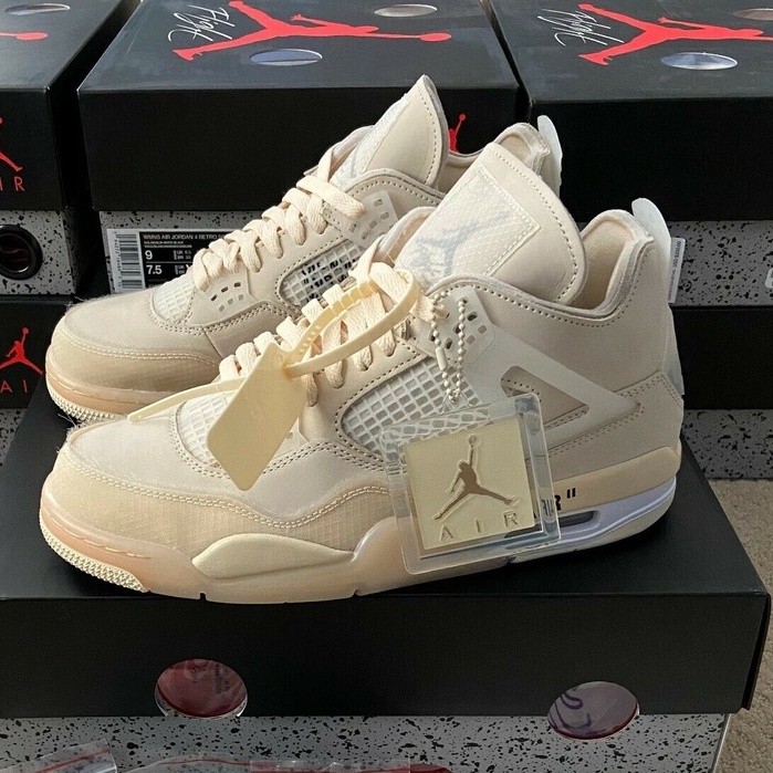NIKE Off-White Basketball Shoes x Air Jordan 4 Retro SP Cream/Sail AJ4 ...