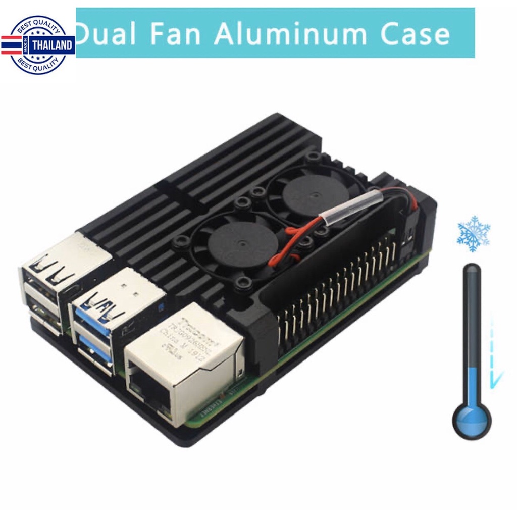 Raspberry Pi 4 Aluminum Heatsink Case with Dual Fan จากไทย | Shopee Thailand