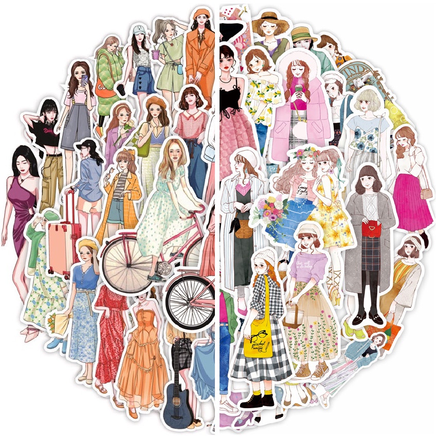 128Pcs/Set Modern Mori Girls Series A Stickers DIY Fashion Funny Decals ...