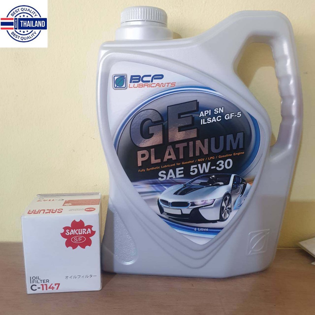 น้ำมันเครื่องสังเคราะห์ 100 BCP างจาก GE PLATINUM SAE 5w-30 ขนาด 4 ลิตร แถมกรองเครื่อง | Shopee ...