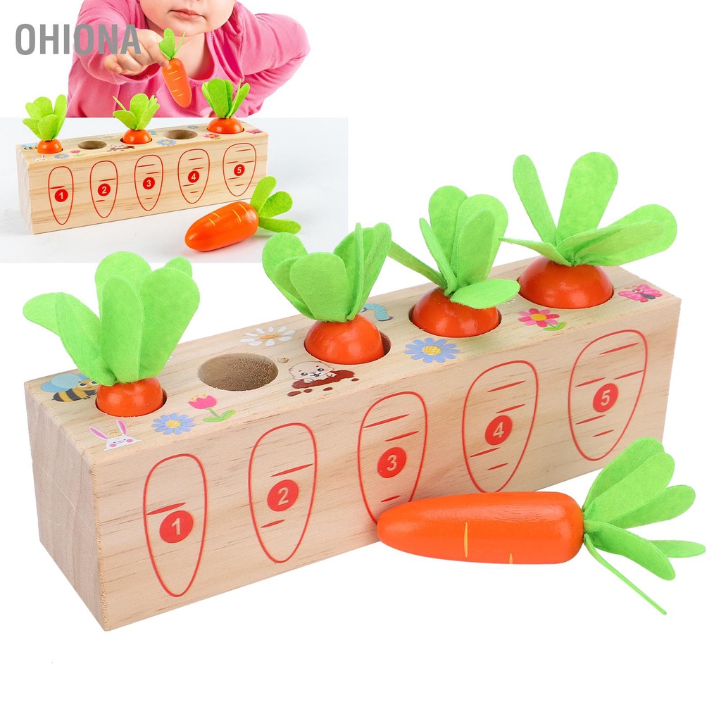 OHIONA Wooden Pull Carrot Game Number Fine Motor Skill Toy Matching ...