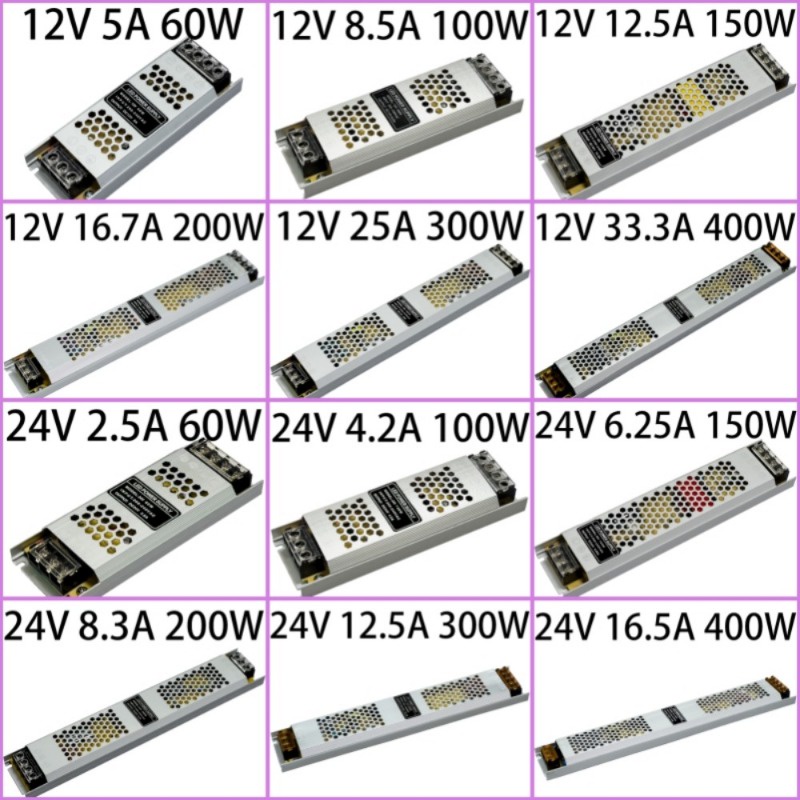 หม้อแปลงพาวเวอร์ซัพพลาย LED DC 12V 24V 60W 100W 150W 200W 300W 400W AC180-220V แบบบางพิเศษ ...