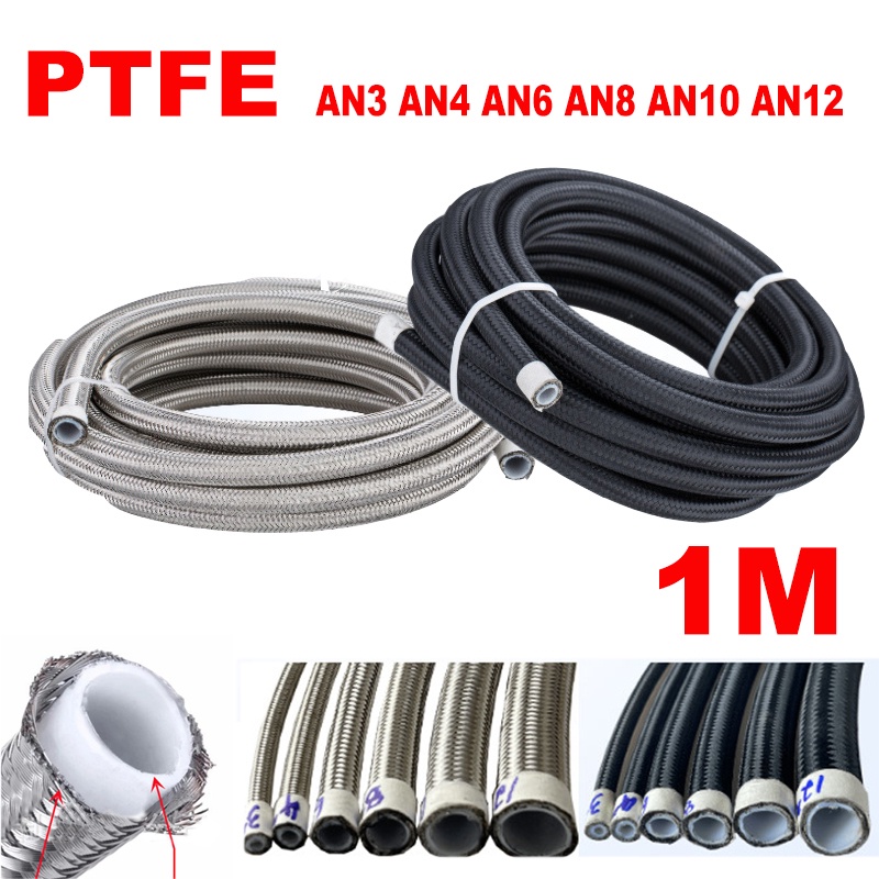 สายท่อน้ํามันเชื้อเพลิงรถยนต์ สเตนเลส PTFE แบบถักคู่ AN3 AN4 AN6 AN8 AN10 AN12 3 ฟุต 1 เมตร ...