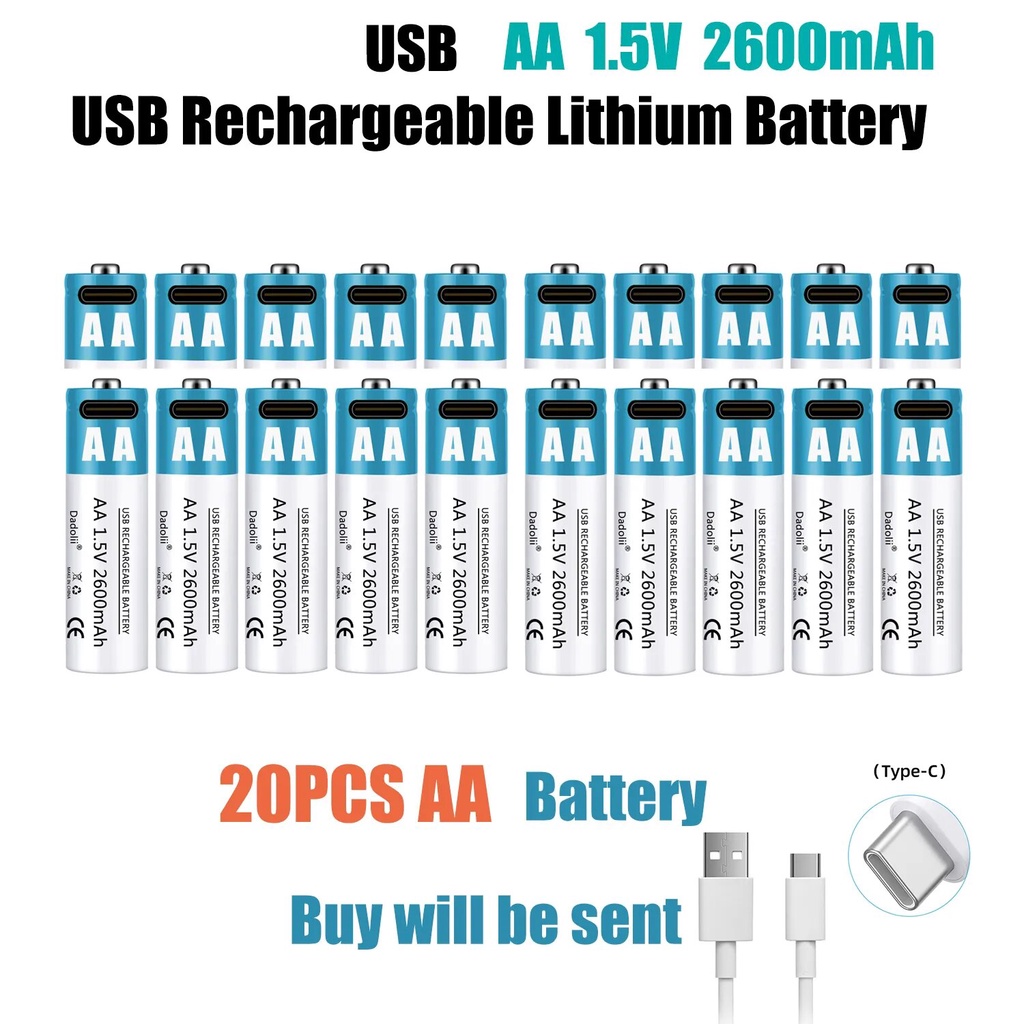 High capacity 1.5V AA 2600 mWh USB rechargeable li-ion battery for ...