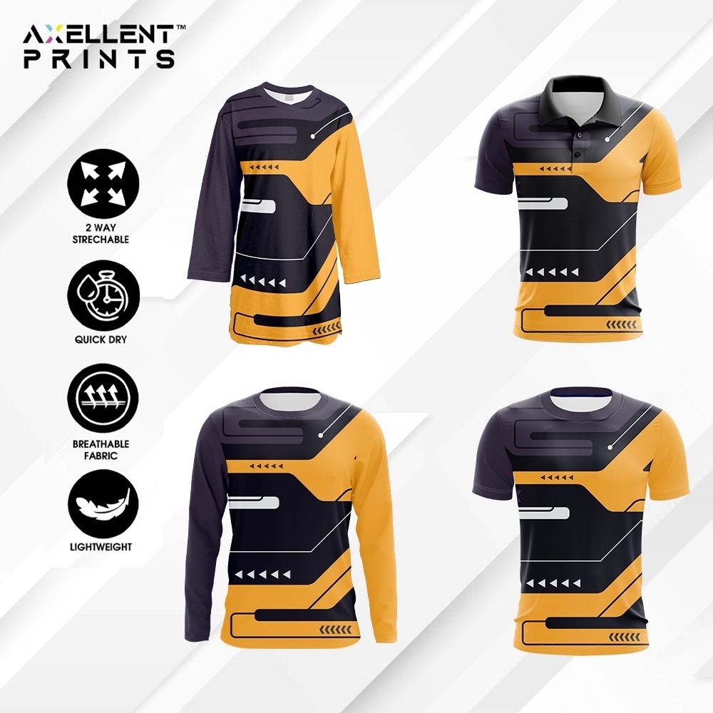 เสื้อโปโล แขนสั้น พิมพ์ลาย Cyber Futuristic kelabu oren baju jersey สี ...