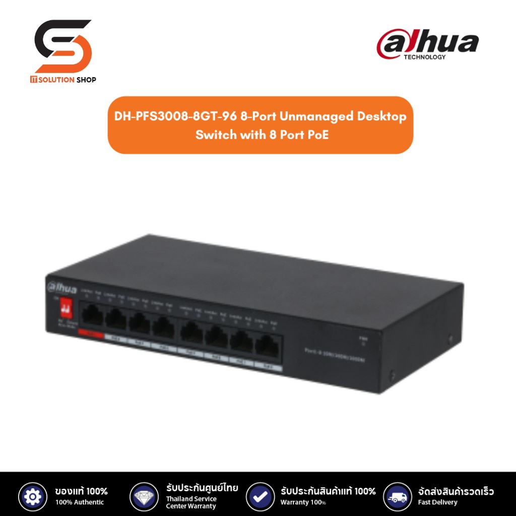 Dahua PoE Switch DH-PFS3008-8GT-96 8-Port Unmanaged Desktop Switch with ...
