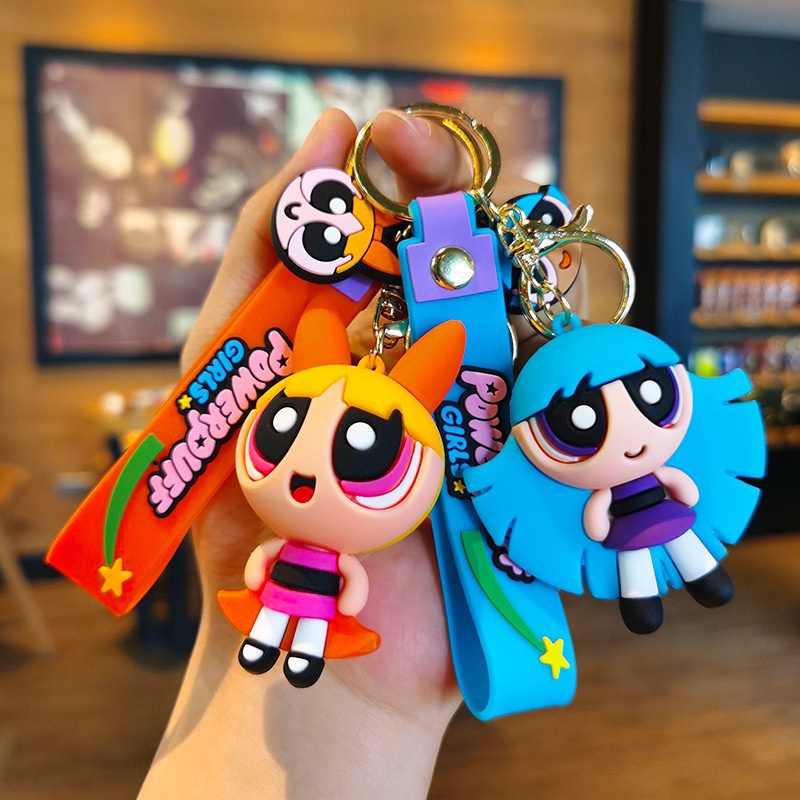 Sgwo การ์ตูนอะนิเมะ Powerpuff Girls Key Ring Charm Key Chain กระเป๋าพวง ...