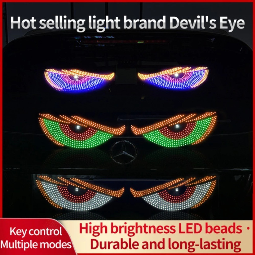 ป้ายรถ LED ดิจิตอล USB หน้าจอแบบโต้ตอบหน้าต่างด้านหลัง Creative Auto Big Devil Eyes Display แผง ...