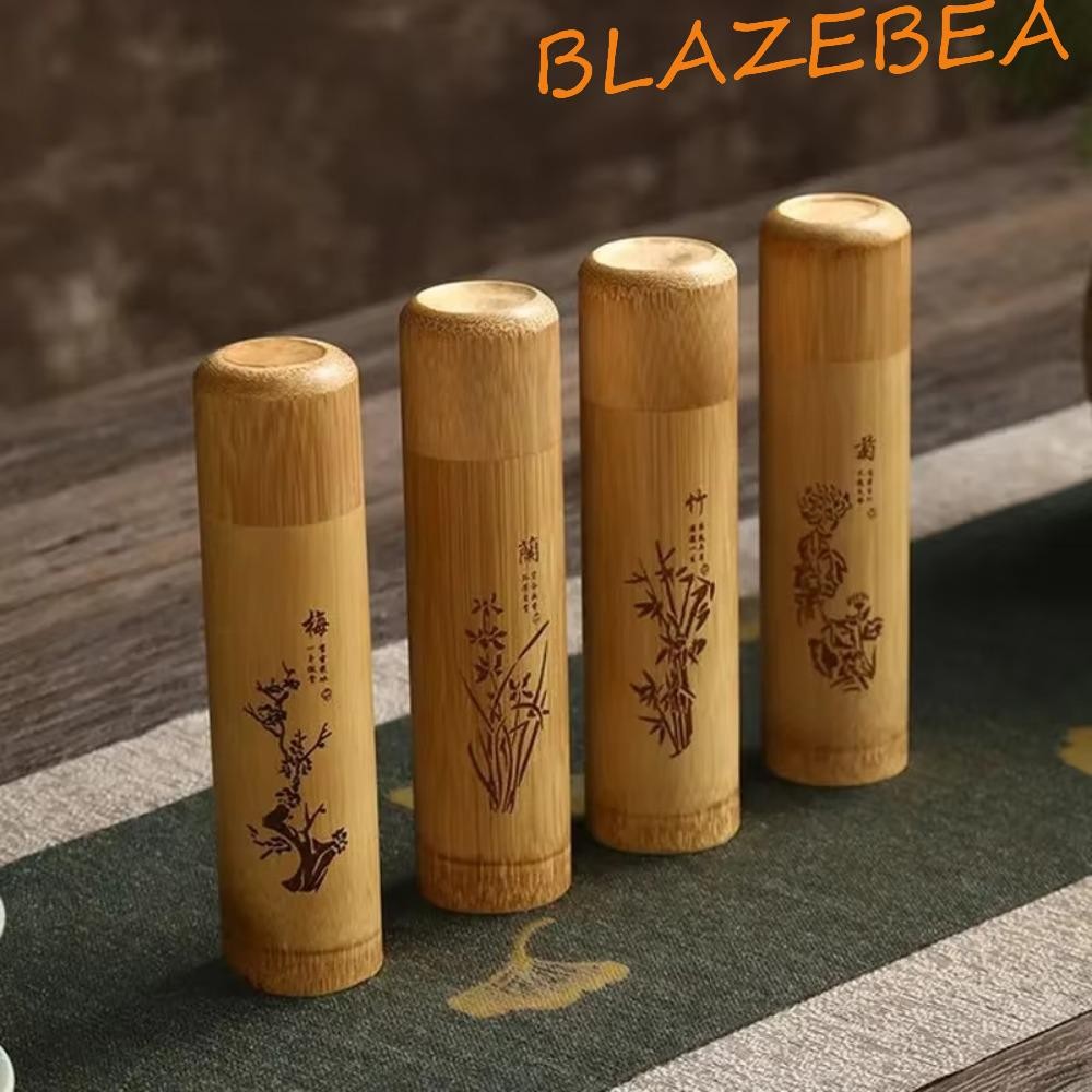 Blazebea 2 ชิ้นถังชาไม้ไผ่, สไตล์จีนทรงกระบอก Puer ชากล่อง, อุปกรณ์ชา Retro Healthy หลอดธรรมชาติ ...