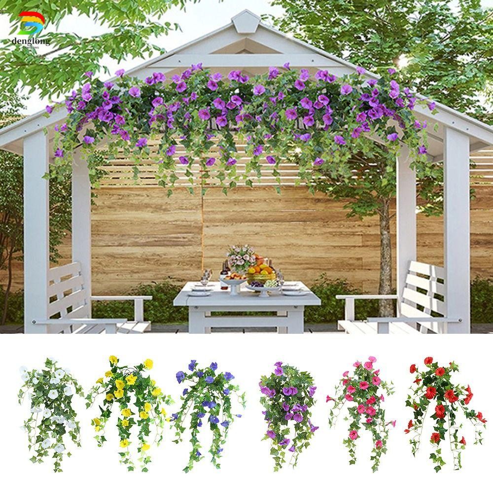 DENGLONG ดอกไม้ประดิษฐ์ Morning Glory Vine, DIY หลากสีเหมือนจริง Morning Glory Vine, ใบสีเขียว ...